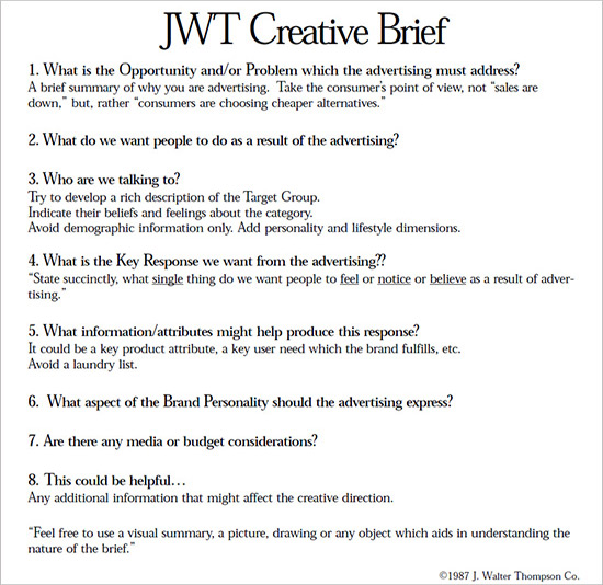 JWT Creative Brief Creative Brief Template Ads Creative Creative 