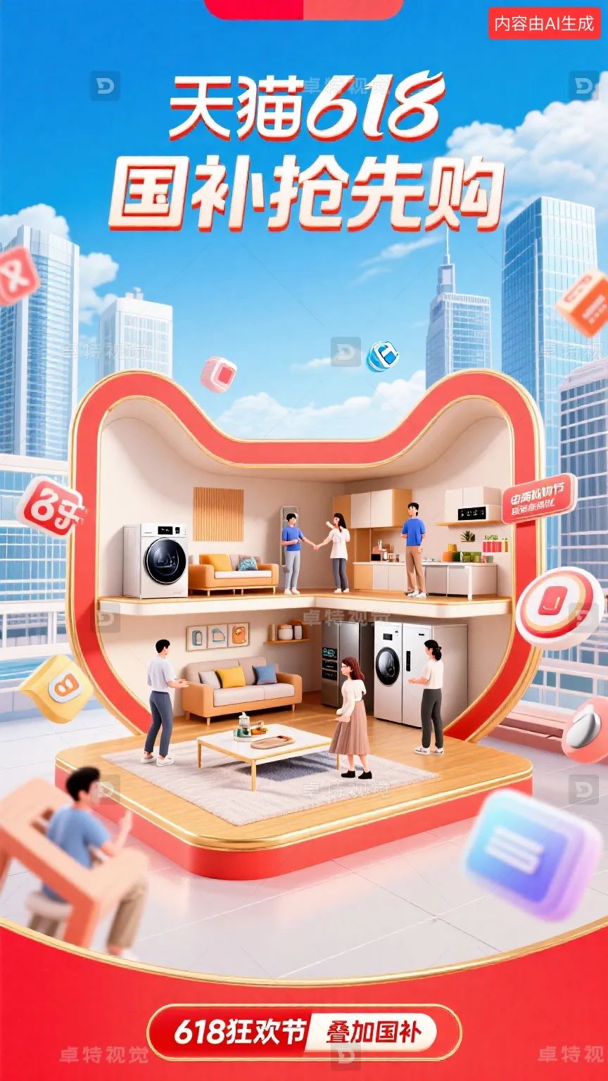 618 电商海报高效出图 | 9套618 AIGC描述词复制描述一键直出 - 卓特视觉（含家电 / 母婴 / 数码 / 健康等） - 数英