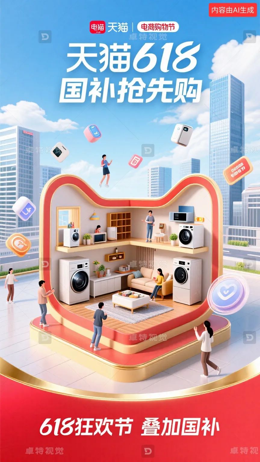 618 电商海报高效出图 | 9套618 AIGC描述词复制描述一键直出 - 卓特视觉（含家电 / 母婴 / 数码 / 健康等） - 数英